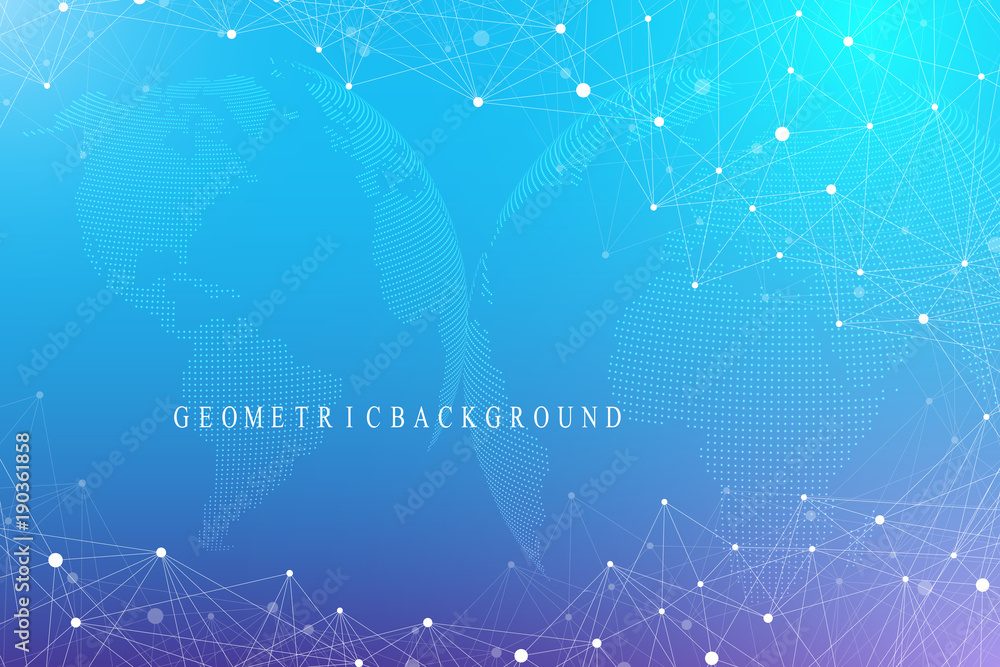 Virtual graphic background with world globes. Global network connection. Digital data ...