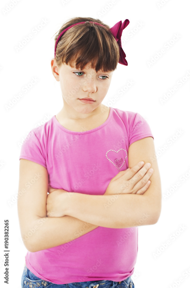 Sulky angry young girl child, sulking and pouting. Isolated on white ... Sulky angry young girl child, sulking and pouting. Isolated on white ...