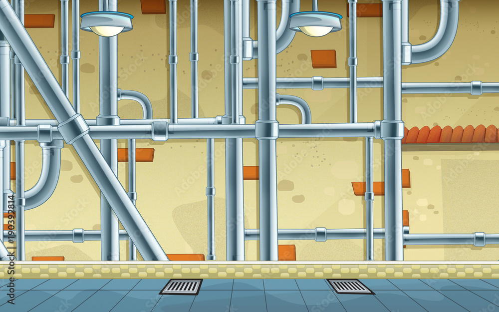 cartoon scene with colorful basement - illustration for children Stock ...