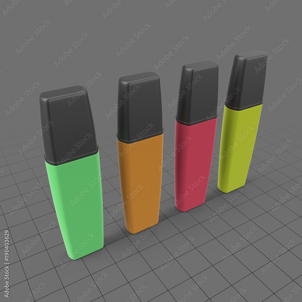 Set of four highlighters Stock 3D asset | Adobe Stock
