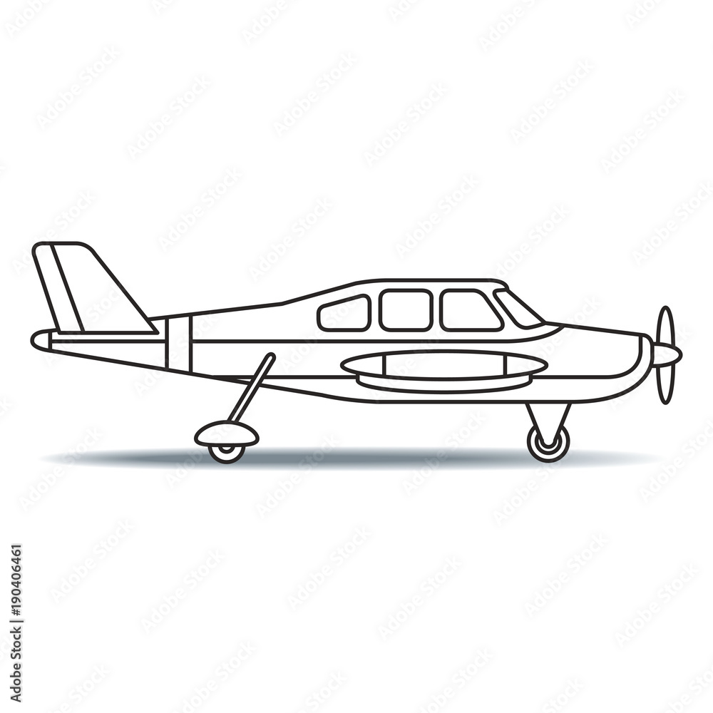 black outline landed small propeller plane vector cartoon Stock Vector ...