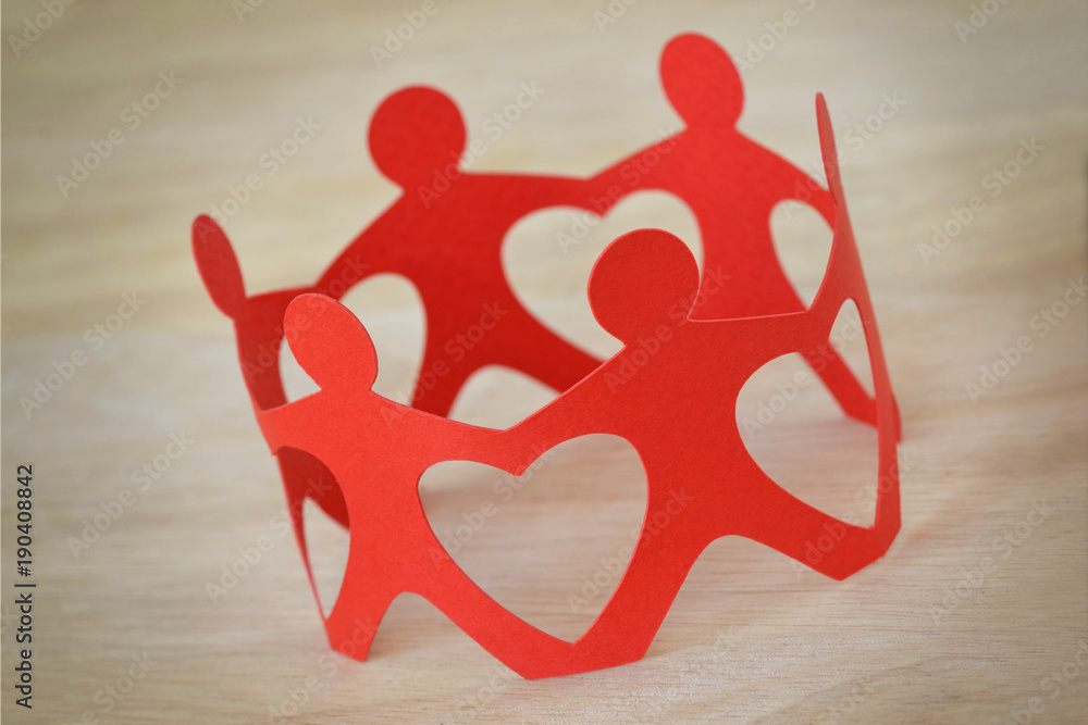 Paper people in a circle holding hands - Teamwork and love concept ...