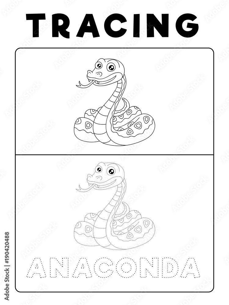 Funny Anaconda Snake Animal Tracing Book with Example. Preschool ...
