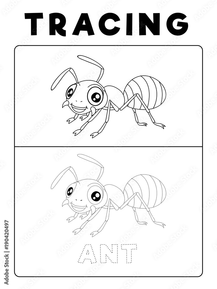 Funny Ant Insect Animal Tracing Book with Example. Preschool worksheet ...