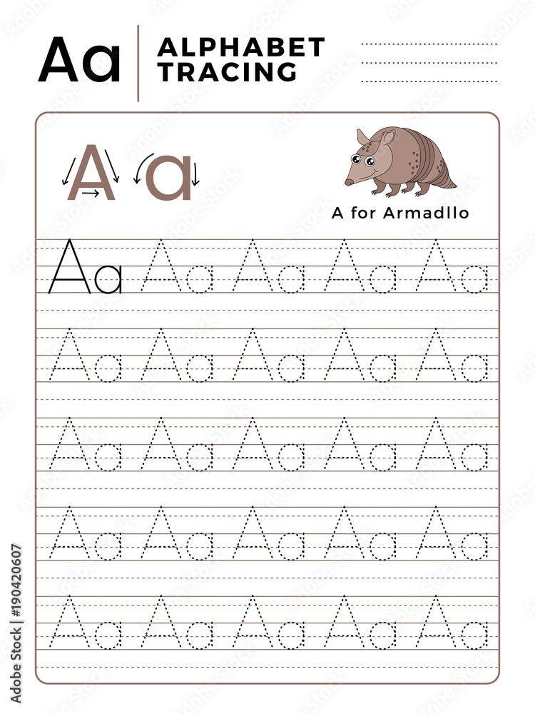 Vetor do Stock: Letter A Alphabet Tracing Book with Example and Funny ...