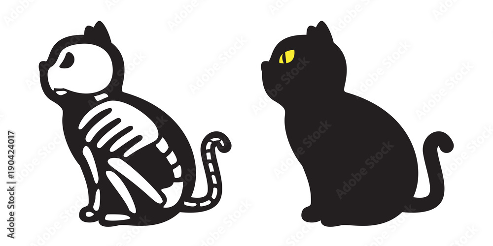 Cat vector Skull Halloween icon bone skeleton illustration doodle ...