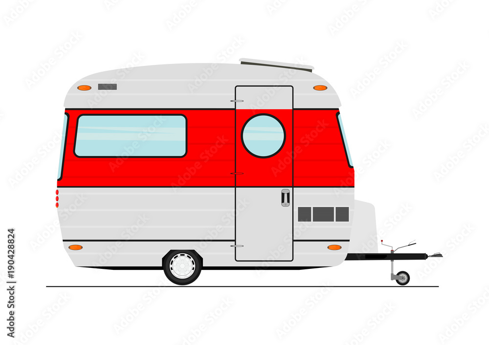 Cartoon caravan. Retro style small camper trailer. Towed trailer ...