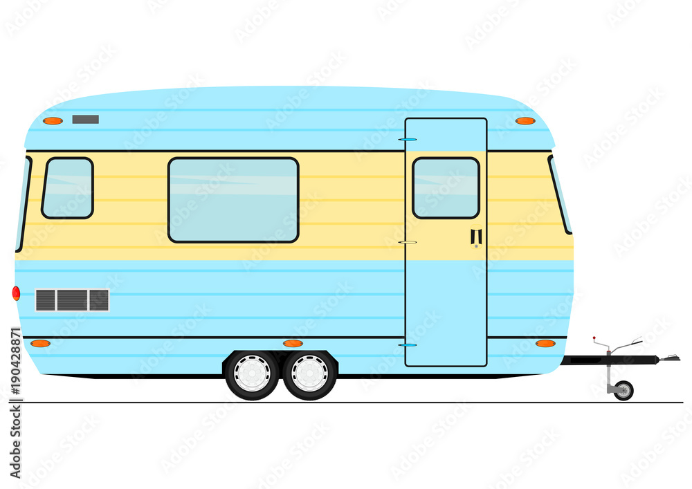 Cartoon caravan. Side view. Flat vector. Stock Vector | Adobe Stock