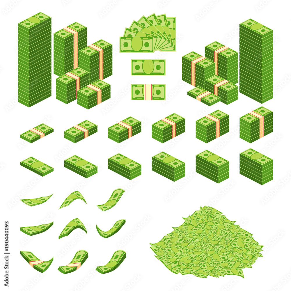 Set a various kind of money. Packing in bundles of bank notes, bills ...