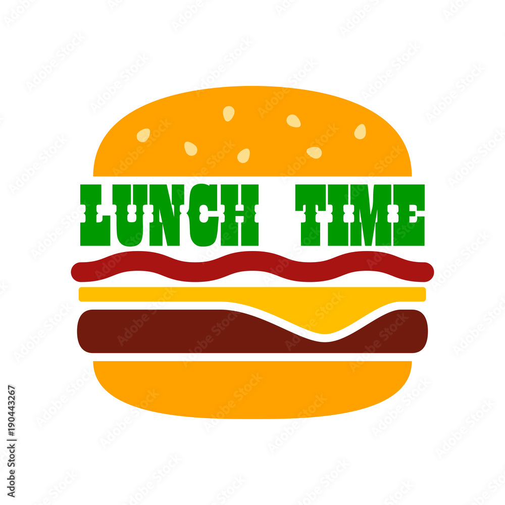 Icono plano LUNCH TIME en hamburguesa color en fondo blanco Stock ...