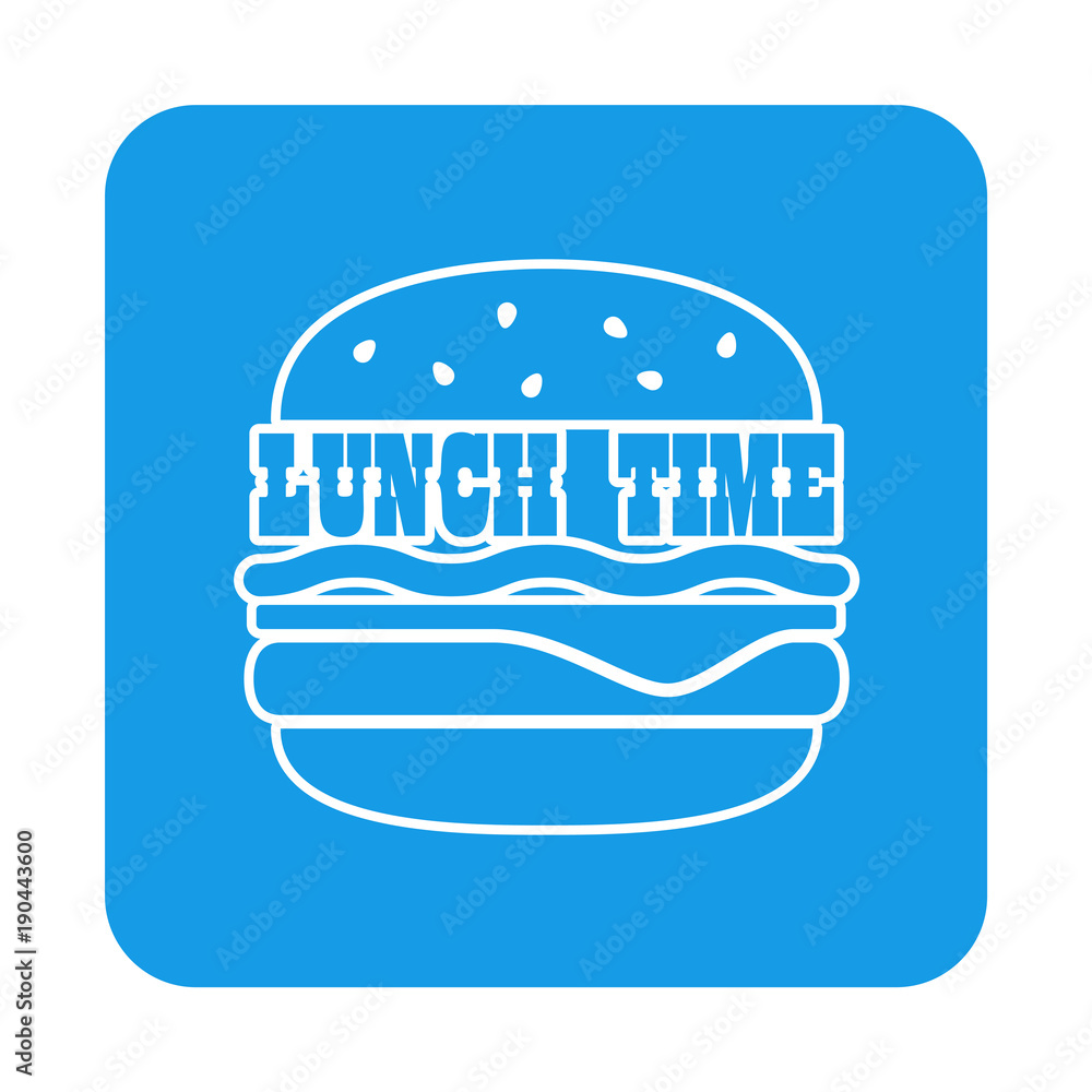 Icono plano LUNCH TIME en hamburguesa lineal en cuadrado azul Stock ...