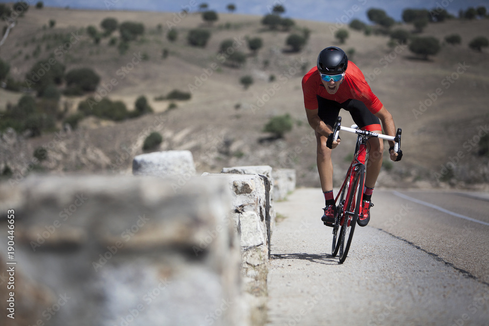 cyclist climbing the road 05 Stock Photo | Adobe Stock