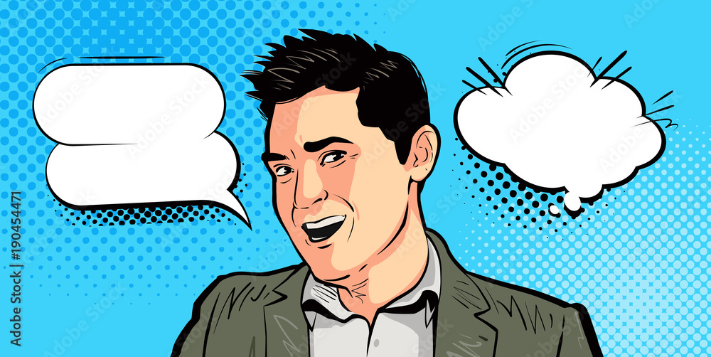 Happy young man, businessman says. Cartoon vector illustration, drawn ...