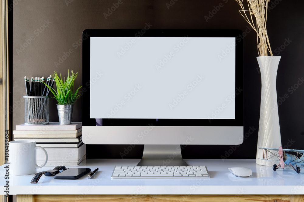 Workspace with mockup desktop computer. Stock Photo | Adobe Stock