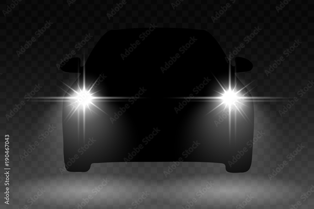 Car light flash effect with automobile silhouette on transparent ...