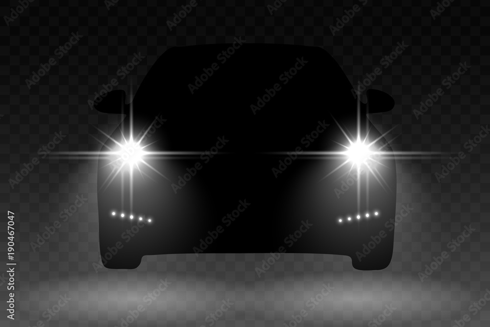Car light flash effect with automobile silhouette on transparent ...