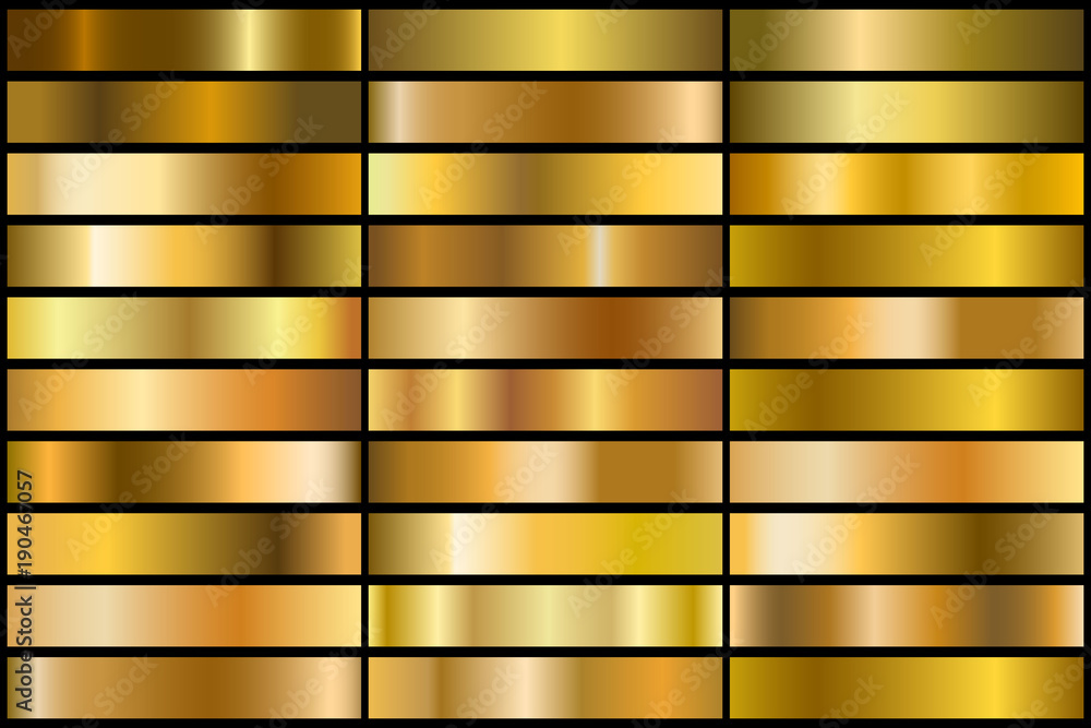 Set of Realistic gold gradients. Vector metal collection for border ...