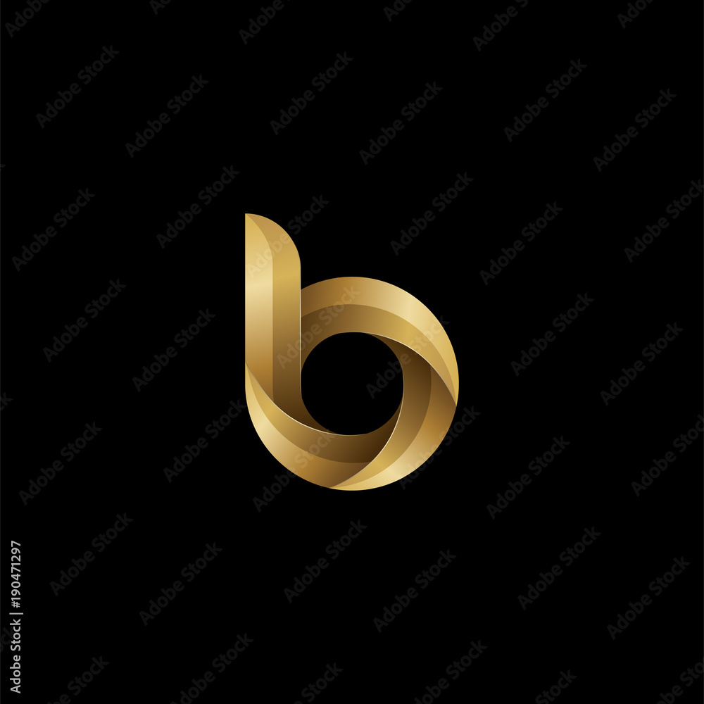 Initial lowercase letter b, swirl curve rounded logo, elegant golden ...
