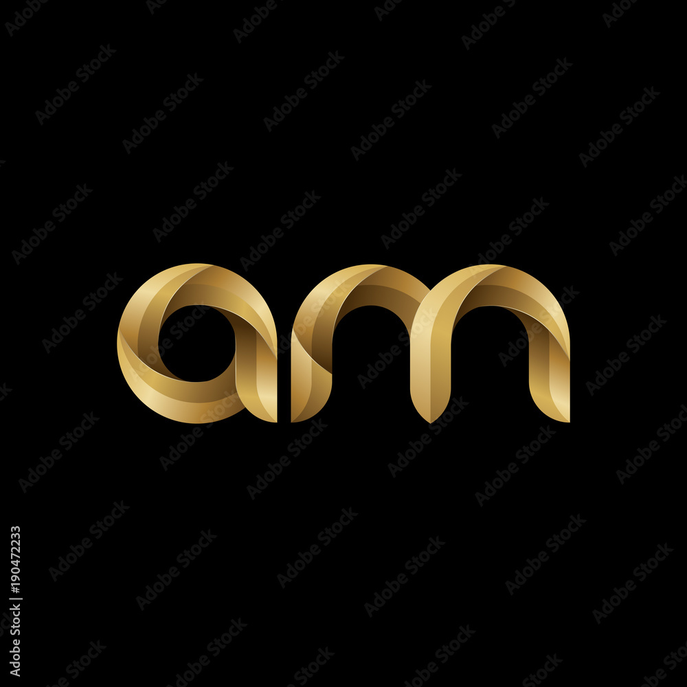 Initial lowercase letter am, swirl curve rounded logo, elegant golden ...