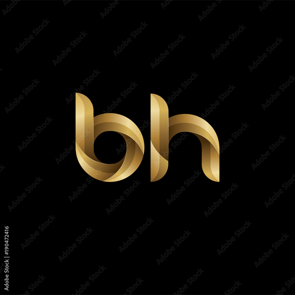 Initial lowercase letter bh, swirl curve rounded logo, elegant golden ...