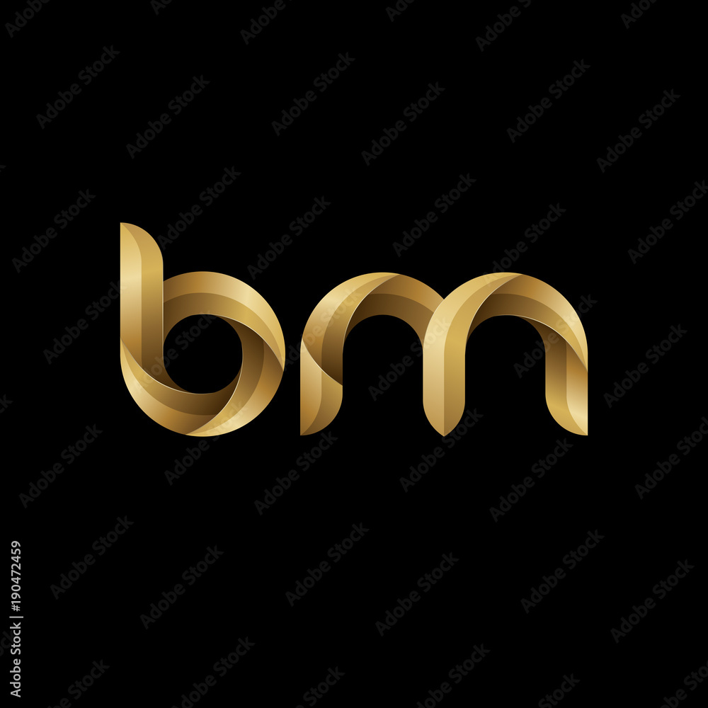 Initial lowercase letter bm, swirl curve rounded logo, elegant golden ...