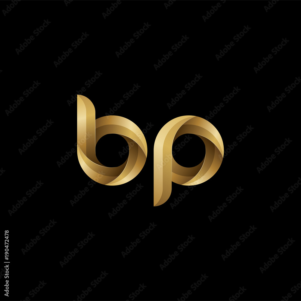 Initial lowercase letter bp, swirl curve rounded logo, elegant golden ...