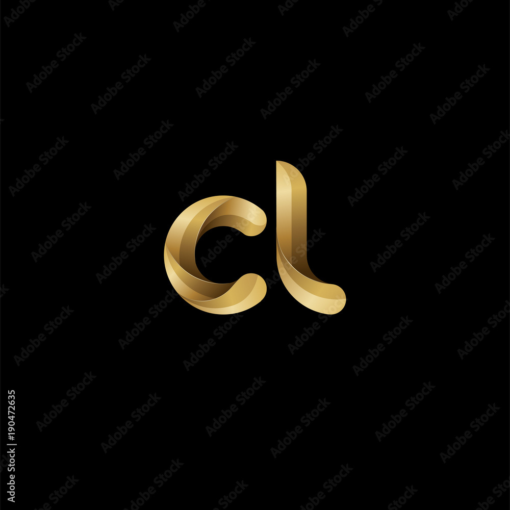 Initial lowercase letter cl, swirl curve rounded logo, elegant golden ...