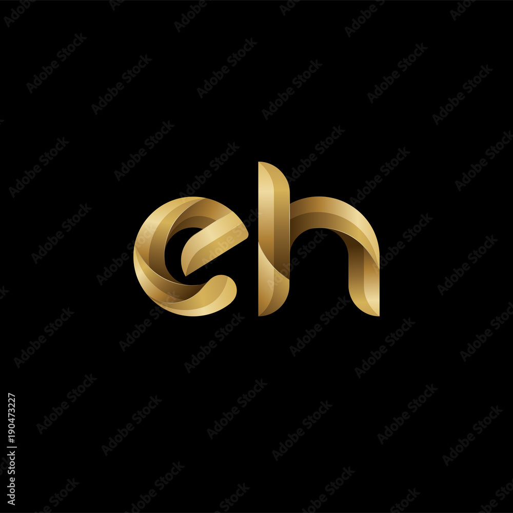 Initial lowercase letter eh, swirl curve rounded logo, elegant golden ...