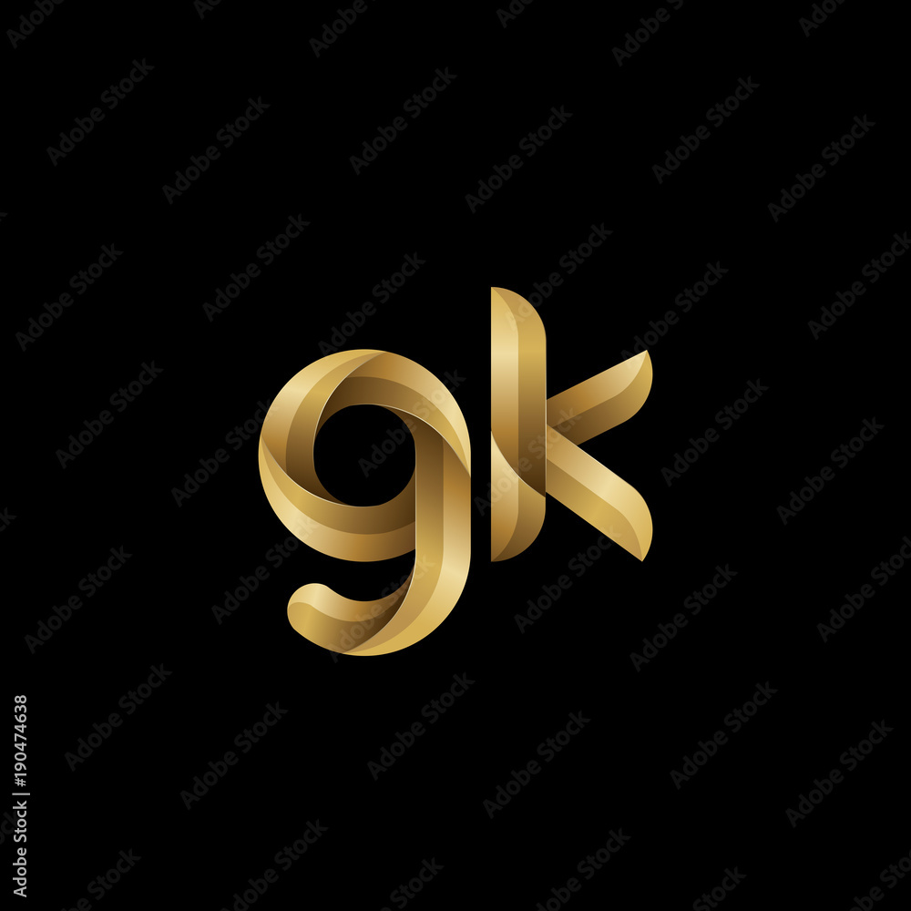 Initial lowercase letter gk, swirl curve rounded logo, elegant golden ...