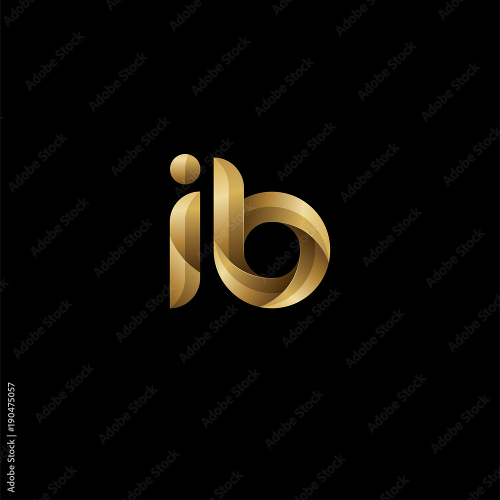 Initial lowercase letter ib, swirl curve rounded logo, elegant golden ...