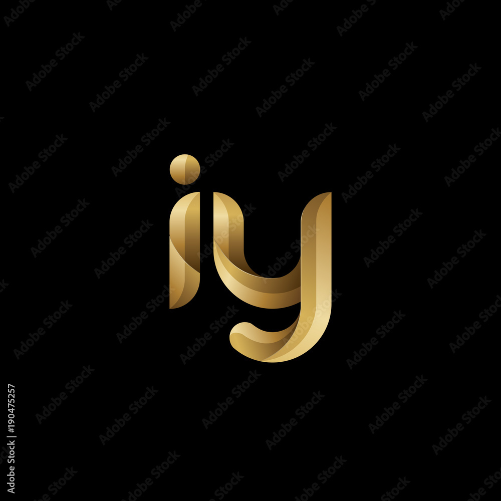 Initial lowercase letter iy, swirl curve rounded logo, elegant golden ...