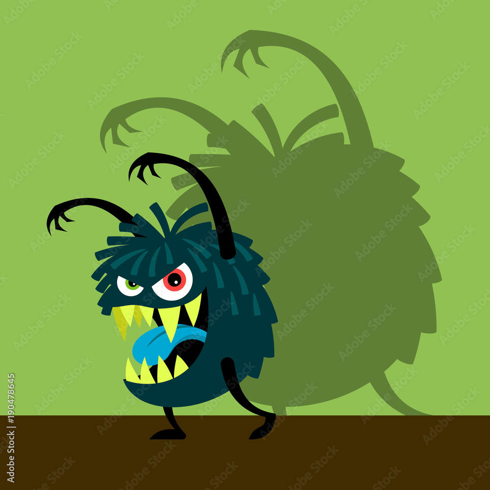 Scary blue monster with shadow Stock Vector | Adobe Stock