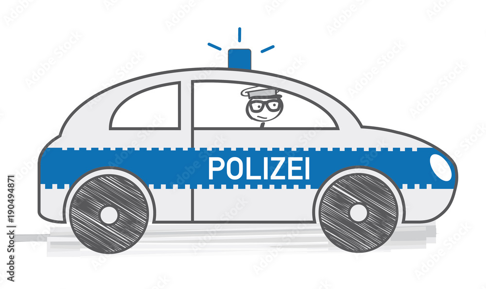 Polizist im Einsartz fährt mit Polizeiauto Stock-Vektorgrafik | Adobe Stock