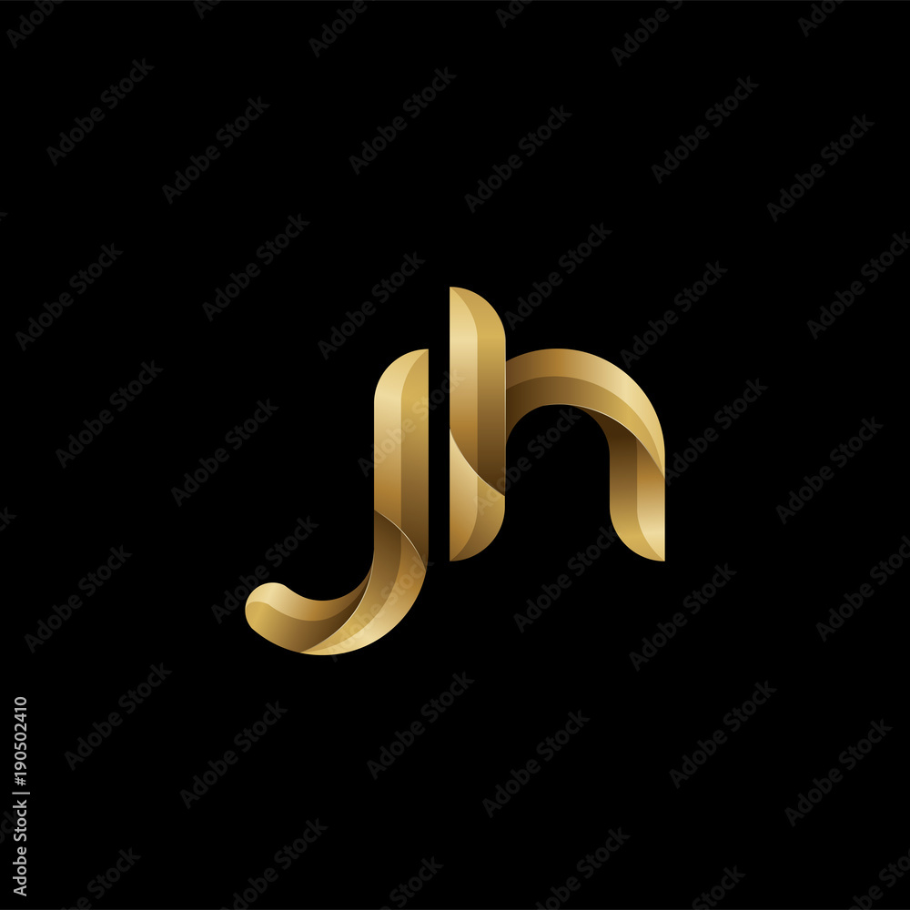 Initial lowercase letter jh, swirl curve rounded logo, elegant golden ...