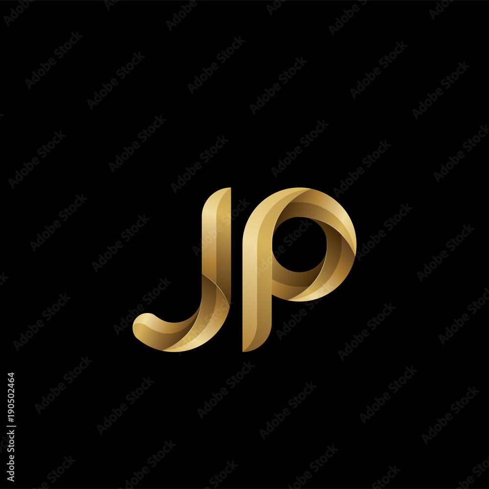 Initial lowercase letter jp, swirl curve rounded logo, elegant golden ...