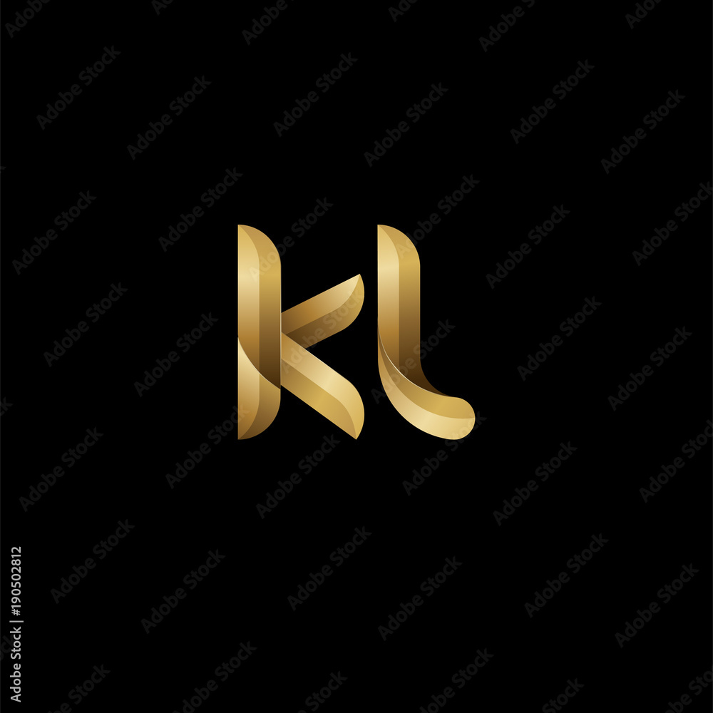 Initial lowercase letter kl, swirl curve rounded logo, elegant golden ...