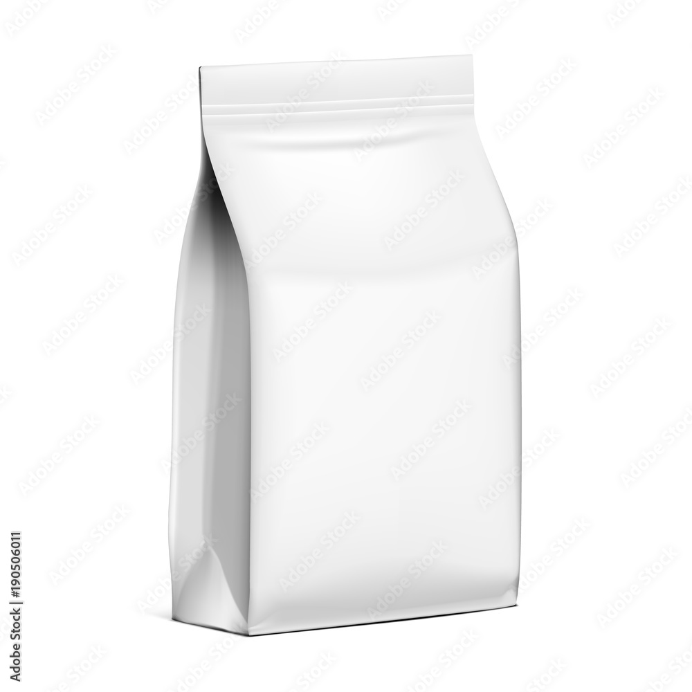 White Pouch Snack Sachet Bag. Paper Packaging With Ziplock Stock Vector ...