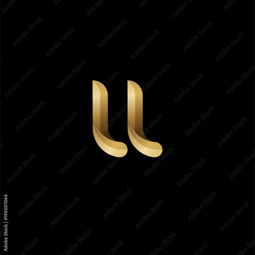 Initial lowercase letter ll, swirl curve rounded logo, elegant golden ...