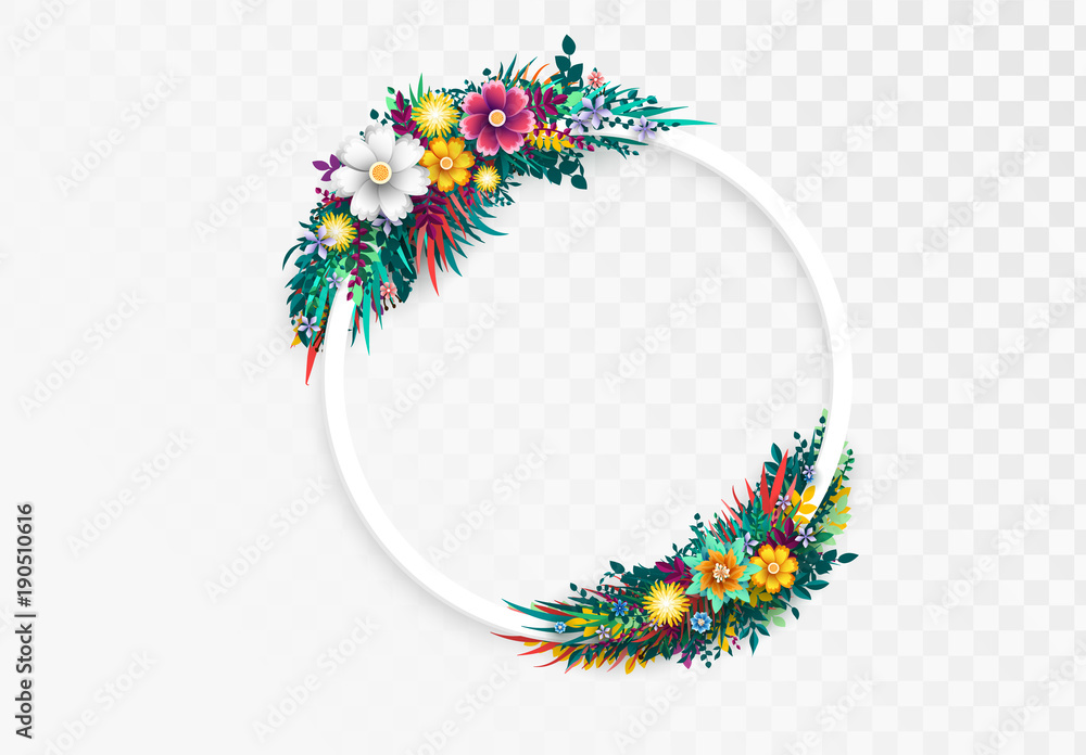 Flower round frame, isolated on transparent background. Floral colorful ...