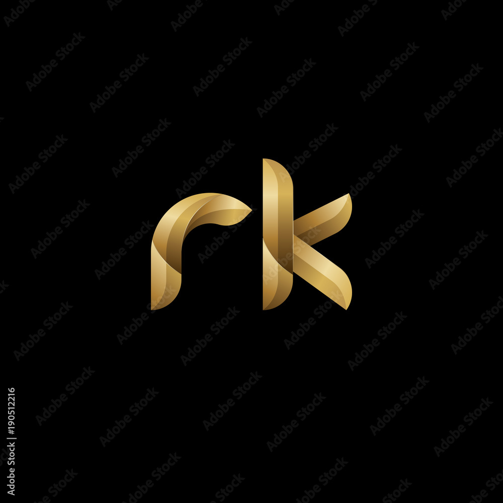 Initial lowercase letter rk, swirl curve rounded logo, elegant golden ...