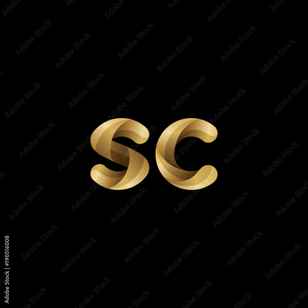 Initial lowercase letter sc, swirl curve rounded logo, elegant golden ...
