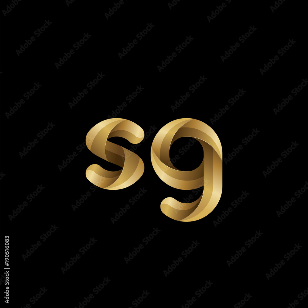 Initial lowercase letter sg, swirl curve rounded logo, elegant golden ...