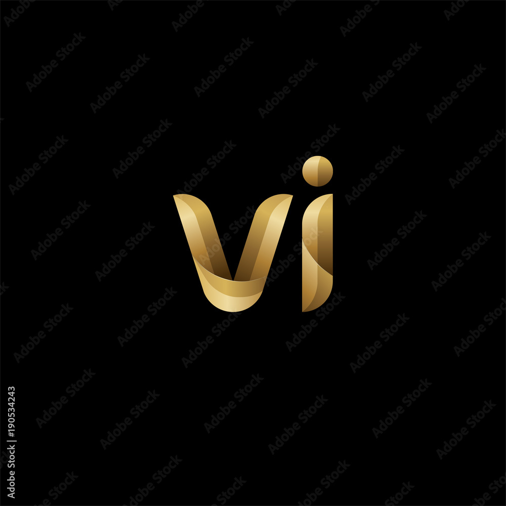 Initial lowercase letter vi, swirl curve rounded logo, elegant golden ...