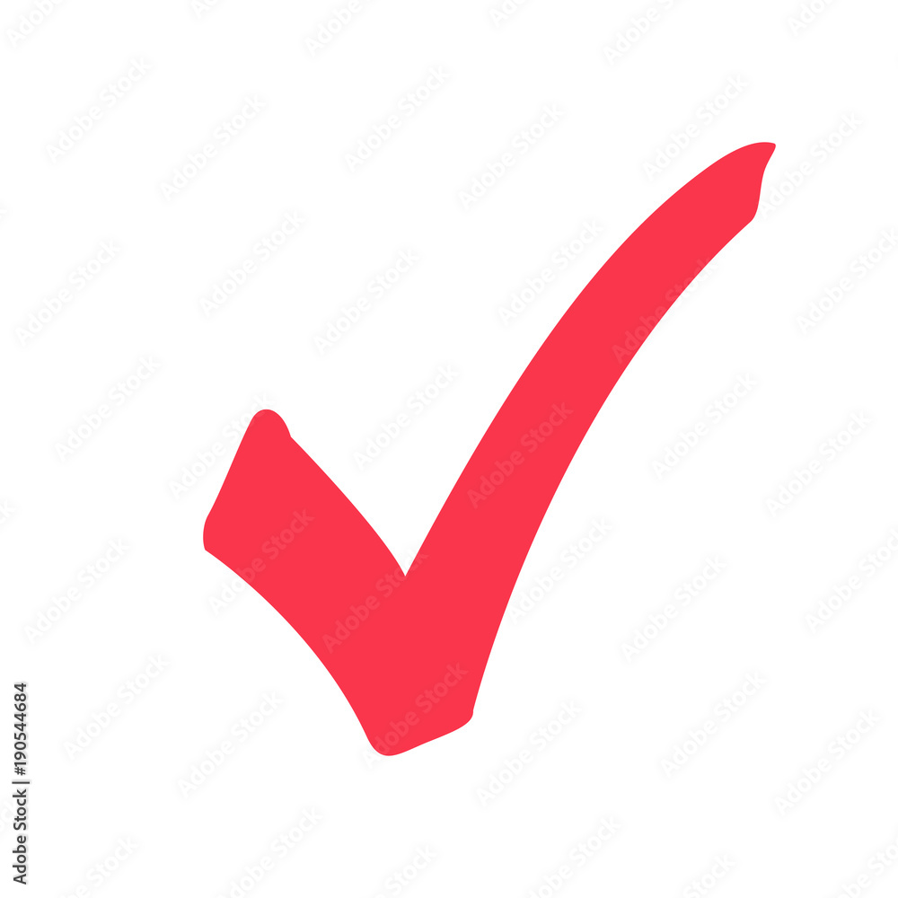 Tick icon vector symbol, marker red checkmark isolated on white ...