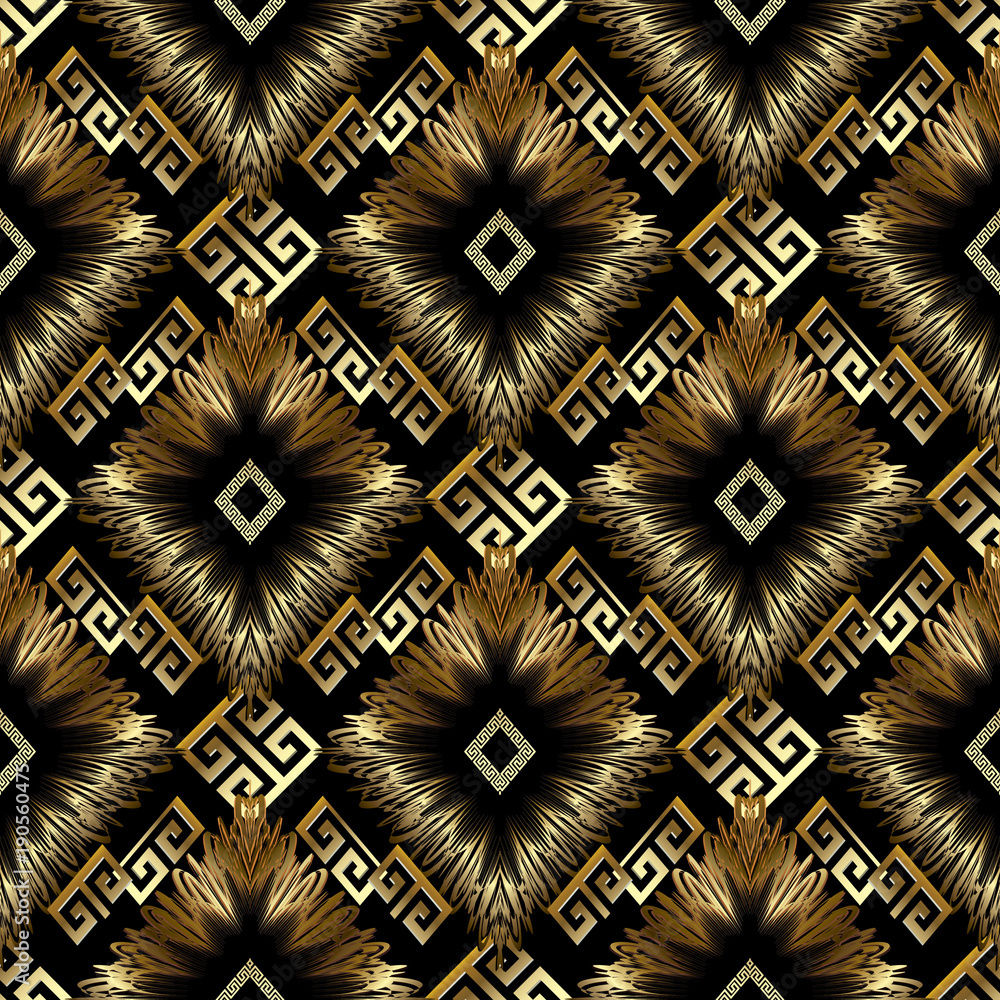 Meander greek key vector 3d seamless pattern. Geometric abstract modern ...