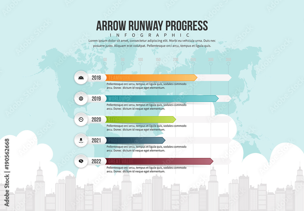 Arrow Bar Graph Infographic with Cityscape Background 1 Stock Template ...