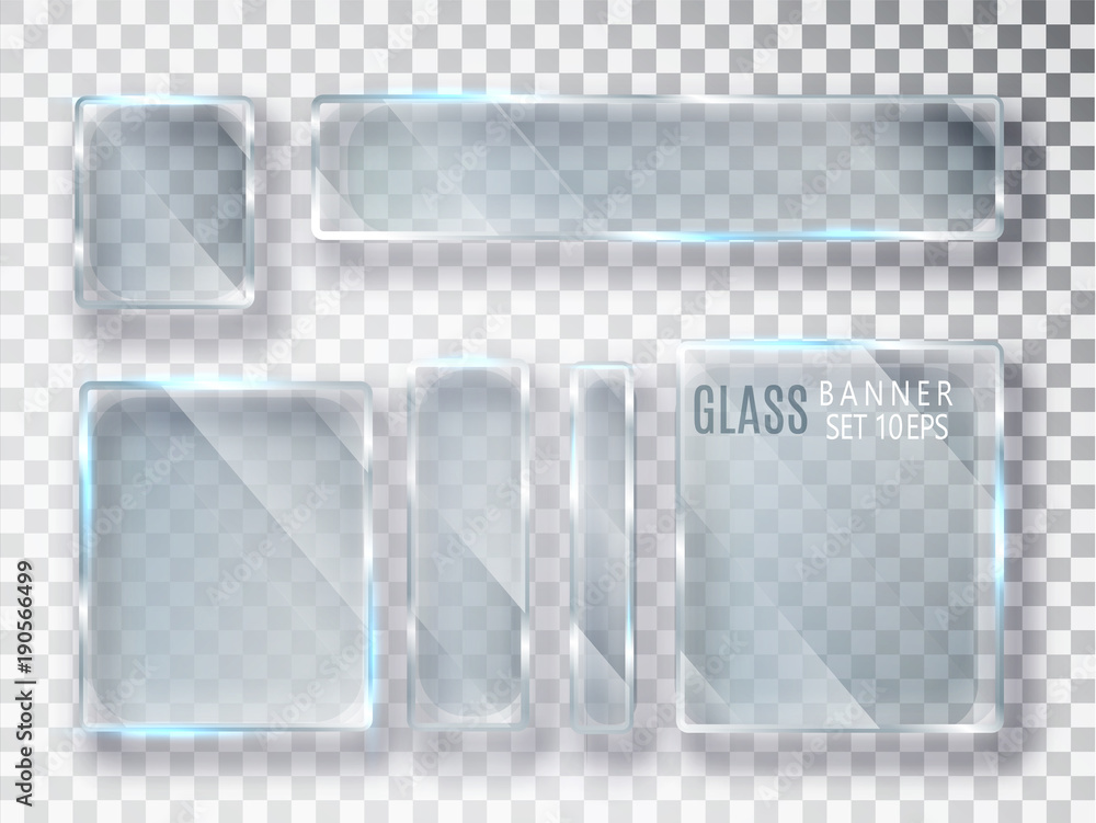 Glass transparent plates set. Vector glass modern banners isolated on ...