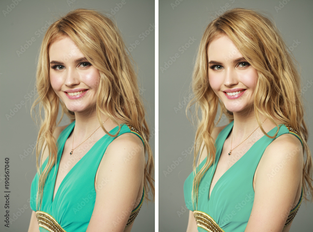 Poster Female face before and after retouch – Wall Art | UkPosters