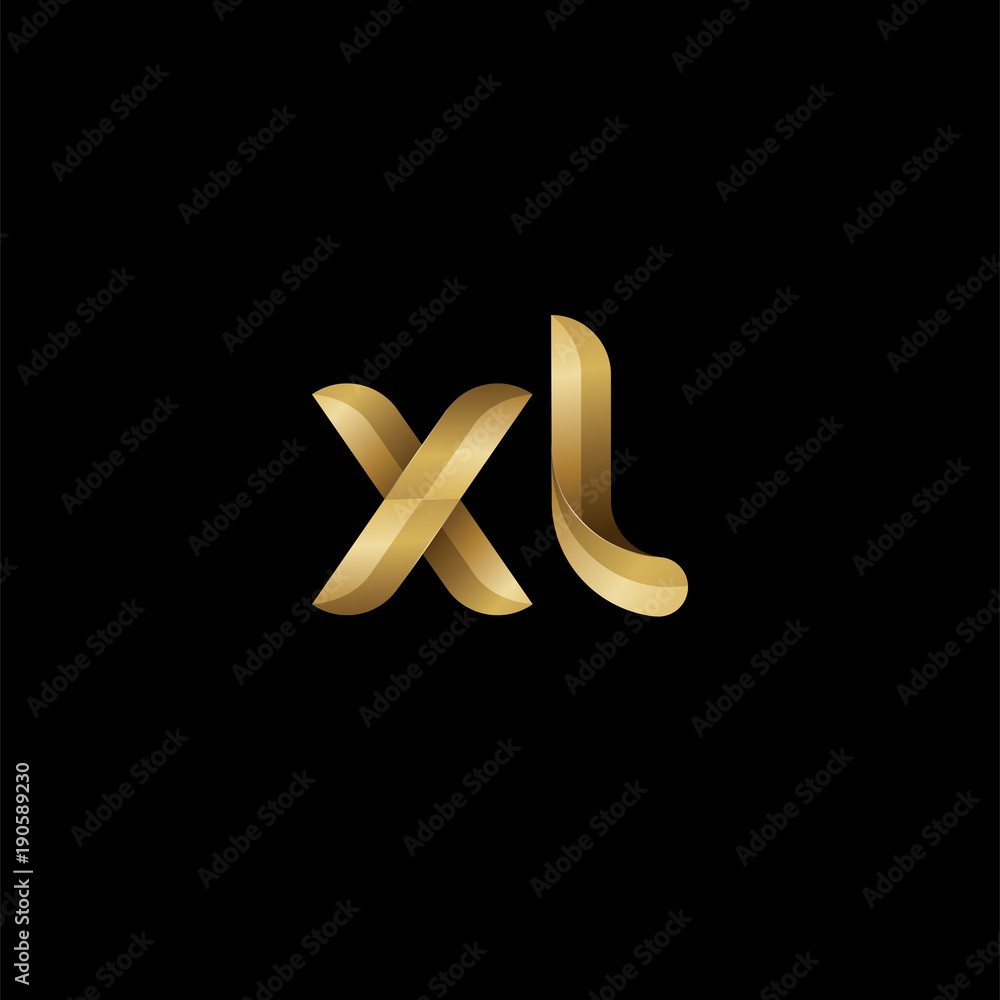 Initial lowercase letter xl, swirl curve rounded logo, elegant golden ...