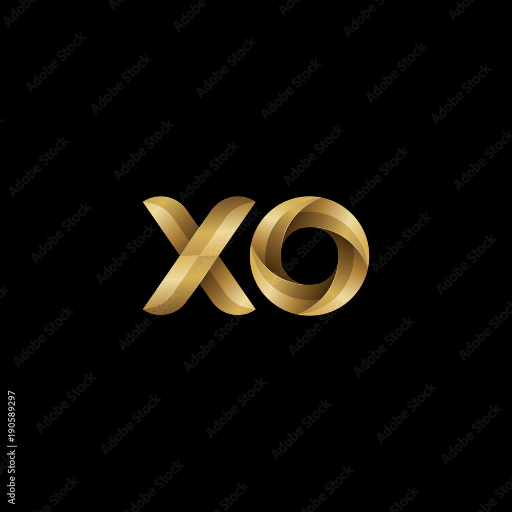 Initial lowercase letter xo, swirl curve rounded logo, elegant golden ...